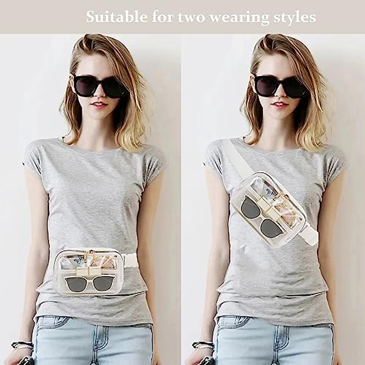 Clear Belt Bag Fanny Pack Stadium Approved for Women Men with Adjustable Strap,Crossbody Clear Waist Bag Pouch for Concerts Hiking Running White