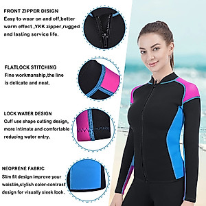 TBLUITE Women Wetsuit Top Swim Jacket Mens Youth Wet Suit Shirt 2mm Neoprene Thermal Swimsuit Front Zip Long Sleeve Cold Water Keep Warm Snorkeling Diving Surfing