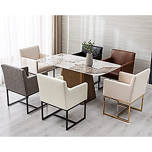 HNY Mid Century Modern Upholstered Dining Chairs with Arms Set of 4, Linen Accent with Black Finish Metal Frame, 19'' Wide for Living Room Kitchen Bedroom, Cream, Cream-linen-black Frame