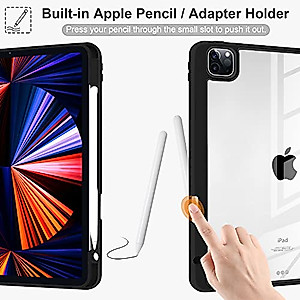 MEEgoodo Case for iPad Pro 12.9 Case M2 6th/5th/4th/3rd Generation 2022 2021 2020 2018, Tablet Cases with Clear Transparent Acrylic Back Shell, Black & White Piebald