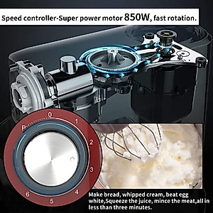 Nurxiovo 3 in 1 Stand Mixer, 850W Tilt-Head 6.5QT Kitchen Food Mixer, 6 Speed with Pulse Electric Mixer, Multifunction Standing Mixers, Meat Blender and Juice Extracter Red