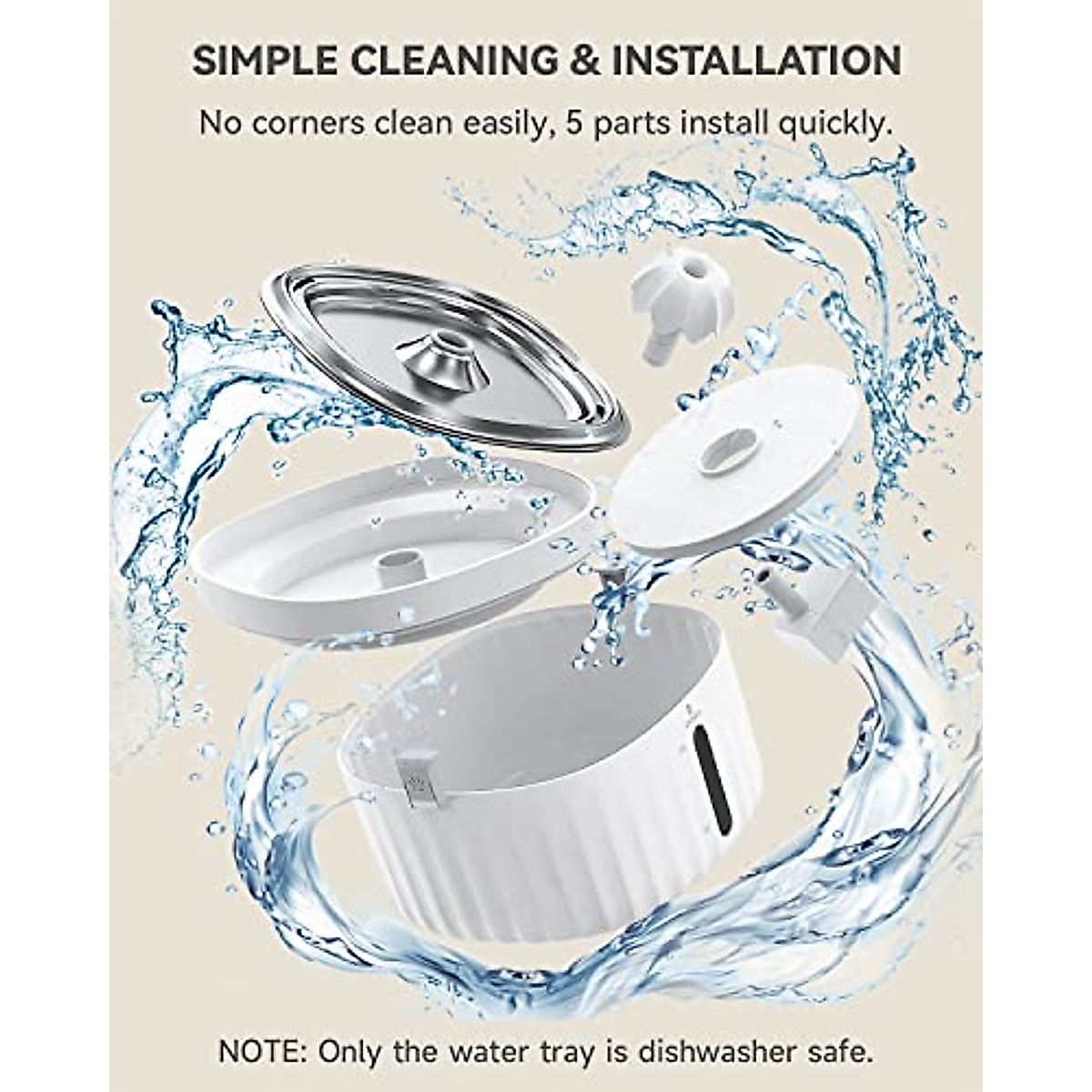 Cat Water Fountain, APETDOLA Cat Fountain Automatic with Stainless Steel Tray, 2L/67oz Ultra-Quiet Pet Water Fountain for Cats Inside, Cat Fountain Water Bowl, for Cats, Dogs, Multiple Pets