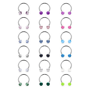 Ftovosyo 18PCS 20G Surgical Steel CBR Horseshoe Circular Rings Nose Tragus Lip Ear Hoop Ring Piercing Jewelry for Women Men 8mm Black Pink