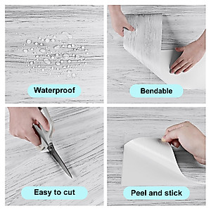 Skyblur 32PCS White Grey Wood Vinyl Flooring Planks Peel and Stick Floor Tile Adhesive Peel and Stick Flooring Stick on Tiles for Bedroom Floor Balcony Bathroom Vinyl Floor Stickers 35x6 Inch