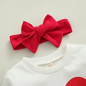 Toddler Baby Girl Valentine's Day Clothes Outfit Set 3Pcs Long Sleeve Love Heart Pullover Tops Flare Pants Headband (Love Heart Print,3-4 Years)