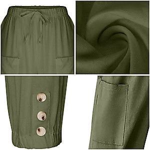 Women's High Waist Pants Drawstring Capri Pants with Pockets Wide Leg Cropped Pants for Women Green X-Large