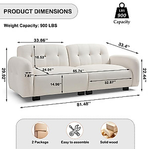 AZSJML Bubble Cloud Sofa Couch for Living Room, 81.4" Bouclé Comfy Deep Seat Sofa,Modern Tufted 3 Seater Couch with Wooden Legs,Sherpa Couch for Apartment Office,Teddy,Beige