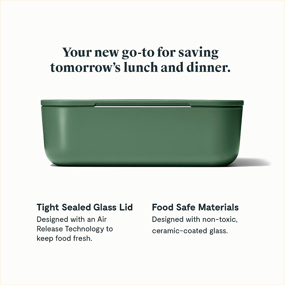 Caraway Glass Food Storage, 10 Cup Glass Container,Ceramic Coated Food Container,Easy to Store, Non Toxic, Non Stick Lunch Box Container with Glass Lids. Dishwasher, Oven,Square Shape,Sage