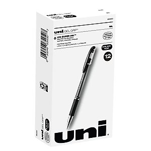 Black Gel Pens with Gel Grip, 12 Bulk Pens, Black Pen with 0.7mm Medium Points, Gel Office Pens for Office Supplies, School Supplies, & Home Supplies, Black Gel Ink Pens Bulk, Black Pens by Uniball
