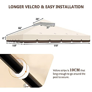 KILAKILA 10x10 Canopy Replacement Top, Double Tier Gazebo Replacement Canopy, Waterproof Mosquito Canopy Tent for Patio Garden Yard, Double Lace (Off-White+Coffee Brown lace)