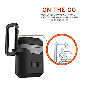 URBAN ARMOR GEAR UAG Compatible with AirPods (1st & 2nd Gen) Case Full-Body Protective Soft-Touch Silicone Case with Detachable Carabiner, Standard Issue Hard Case_001, Black/Grey