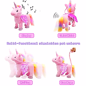 Remote Control Electronic Plush Unicorn Toy Pet for Girls 2-4 3-6 Years Old,Interactive Walking Wiggle Bottom,RC Leash Pink Unicorn Toy for 5 Years Old Toddler Kids Christmas Birthday Gift