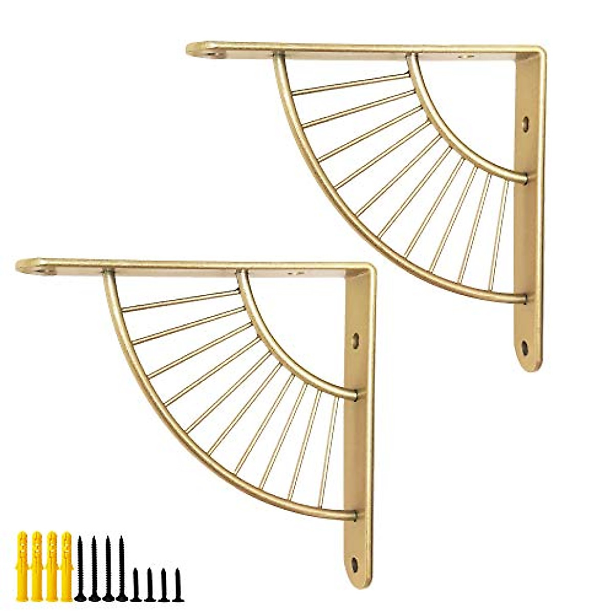 FUNWOOD Gold Metal Shelf Braket 2pcs Floating Shelves Angle L Heavy Duty Metal Supporting Wall mounting Wood Shelving Home Décor Accents Storage Kitchen Office(Wood Not Included)-7.8in