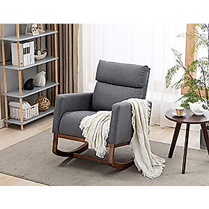Artechwoks Rocking Chair Mid-Century Modern Fabric Nursery Rocker Armchair Upholstered High Tall Back Retro Accent Glider Rocker with Wood Base Padded Seat Comfortable for Living Room Bedroom, Grey