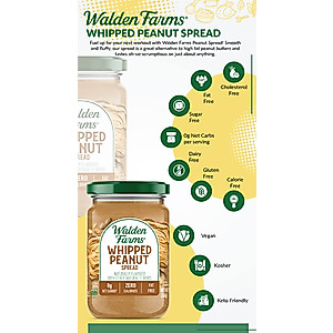 Walden Farms Whipped Peanut Spread 12 oz Jar, Rich and Creamy, 0g Net Carbs, Kosher Certified,Perfect for Spreading, Dipping, Dunking or Snacking, Bread, Toast, Crackers, Dessert and Many More