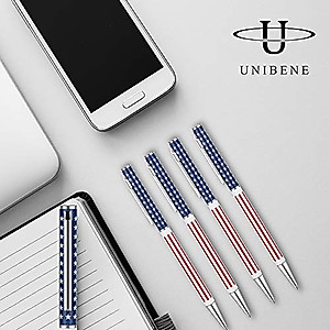 Unibene Slim Metal Retractable Ballpoint Pens Bulk of 6 Count, Patriotic American Flag for Swat, Veteran, Promotion, Graduation, Planner, Medium Point(1 mm Black Ink), School and Office Supplies