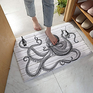 Singingin Bathroom Rugs Bath Mats Octopus with Wine Glass Champagne Microfiber Shag Mat for Shower Room Soft Fluffy Area Rug Non-Slip Runner Carpet Floor Mat for Tub Machine-Washable 16x24in