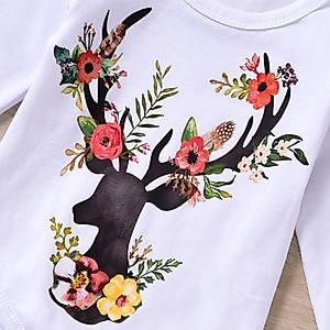 Aalizzwell Newborn Girls Long Sleeve Deer Romper Tops Pink Pants Hat Set (White, 0-3Months)