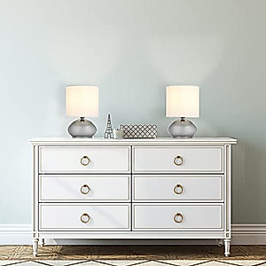 Catalina Lighting Caden 2-Pack Mini 9-inch Metal Touch Accent Lamps with Linen Drum Shades, Classic Silver, 18581-000, 9.25"