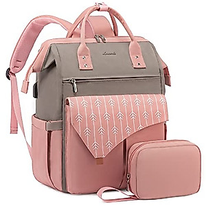 LOVEVOOK Laptop Backpack Purse for Women, 17 Inch Computer Business Stylish Backpacks, Teacher Doctor Nurse Bags for Work, Casual Daypack Backpack with USB Port, 2 Sets, Grey-pink