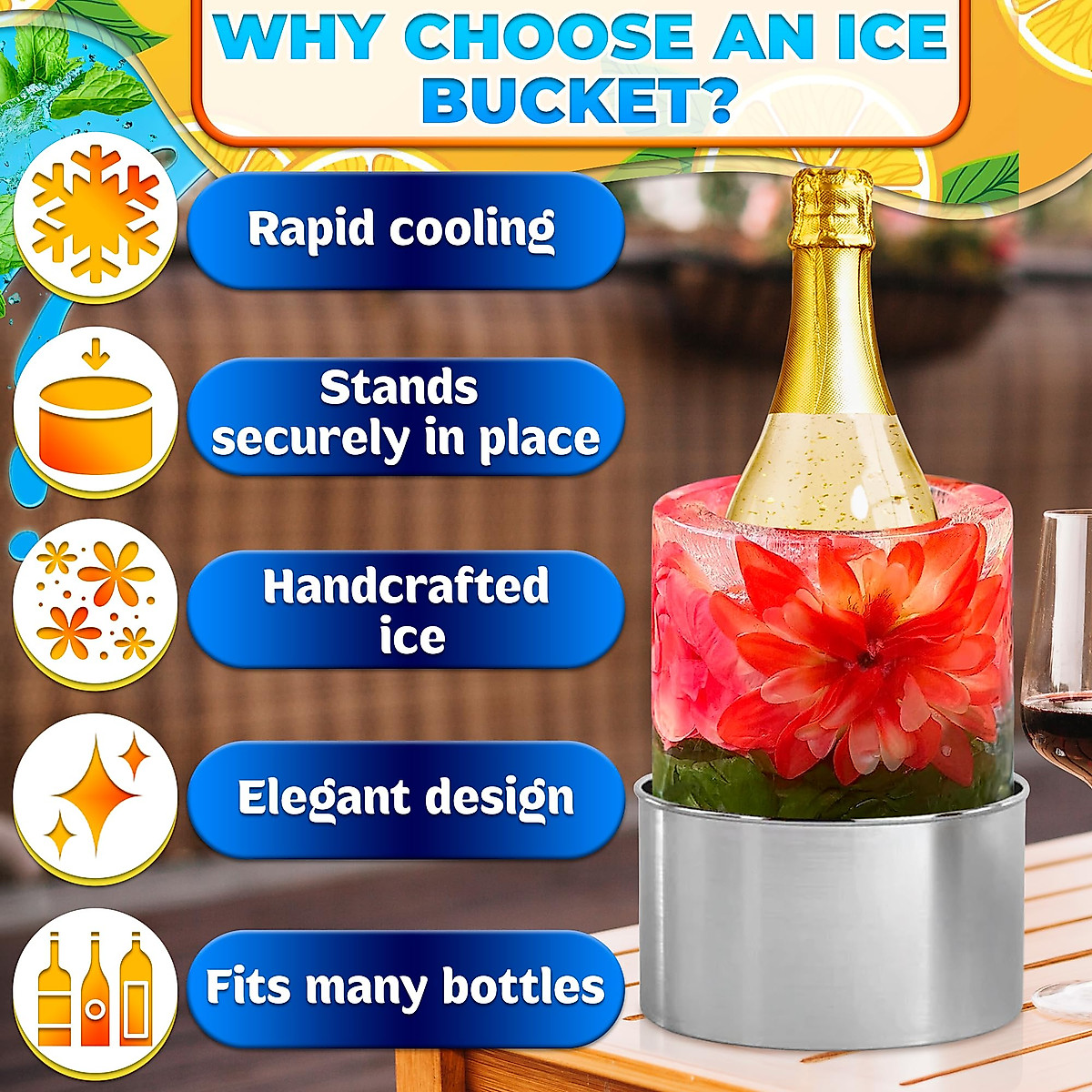 Ice Bucket Mold Ice Mold Wine Bottle Chiller Champagne Ice Mold Wine Chiller Bucket Champagne Ice Bucket Wine Ice Bucket Flower Ice Cube Mold Ice Bucket for Wine Bottles Wine Bucket Wine Cooler Bucket