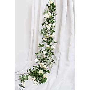 Huata 3PCS 6.56Ft Artificial Rose Flower Silk Vine Hanging Wedding Decor Garlands Home Outdoor Indoor Decor Flower (Champagne)
