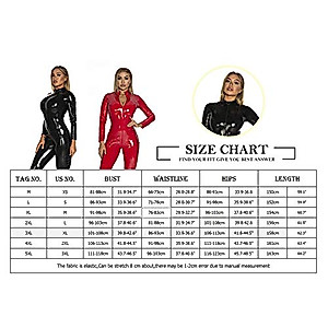 FEOYA Womens Wet Look Zipper Cat Suit Latex Catsuit Patent Leather Bodysuit Metallic Jumpsuit One Piece Party Clubwear Skinny Stretch Pvc Outfits Red, 2XL