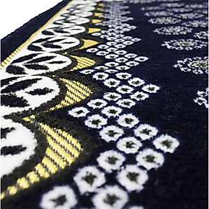 Modefa Turkish Islamic Velvet Prayer Rug - Thin & Lightweight Praying Carpet - Muslim Janamaz Sajadah for Men & Women - Ramadan or Eid Gift - Kufi Cap & Beads - Floral Daisy Arch (Navy Blue)