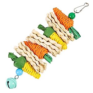 LUOZZY Bird Toys for Parakeets Funny Bird Chew Toys Wooden Natural Corn Carrot Bird Parrot Foraging Hanging Toys for Small Parrots Parakeets Conures Cockatiels
