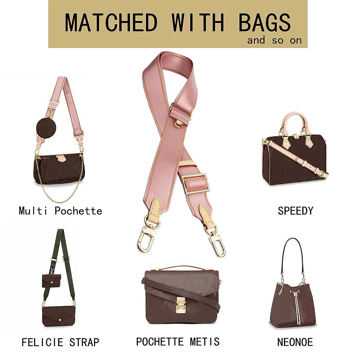 Multi Pochette Accessories Replacement Strap Crossbody Strap Adjustable Wide Canvas Strap for Shoulder Bags