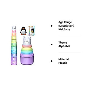 Stacking Cups Toy for Toddler Plus Bonus Squirting Baby Bath Toy & Bear Head Shaker with Numbers, Letters, Patterns, Fun Educational Toys for 6 Months +, 1 2 3 Years