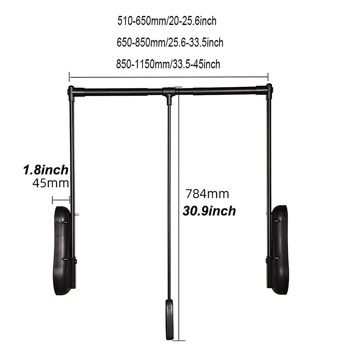 Drop-down Closet Rod, Adjustable Closet Lift Rail Organizer Storage System Closet Hanger Rod With Telescopic Handle and Mounting Hardware, Wall-mounted Industrial Wall Shelf ( Size : 510-650mm )