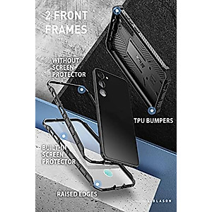 i-Blason Armorbox for Samsung Galaxy S23 Case with Built-in Screen Protector, [2 Front Frames] Full-Body Rugged Anti-Slip Bumper Case with Kickstand & Belt Clip Holster (Black)