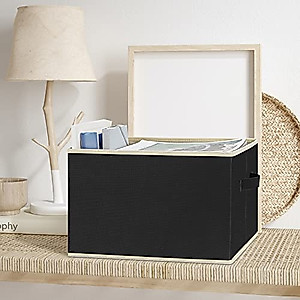 Asxsonn Fabric Storage Bins Large Storage Baskets for Organizing Set of 3, Large Closet Storage Bins with Reinforced Handles, Foldable Storage Baskets for Shelves, Black, 15" x 11" x 9.6"