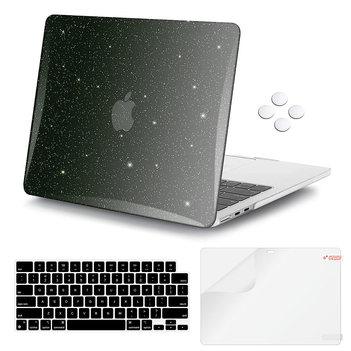 iCasso for MacBook Air 13.6 Inch Case 2022 2023 Release A2681 M2 Chip with Retina Display，Glitter Hard Shell Case for MacBook Air M2 + Keyboard Cover + Screen Protector -Glitter Black Gradient