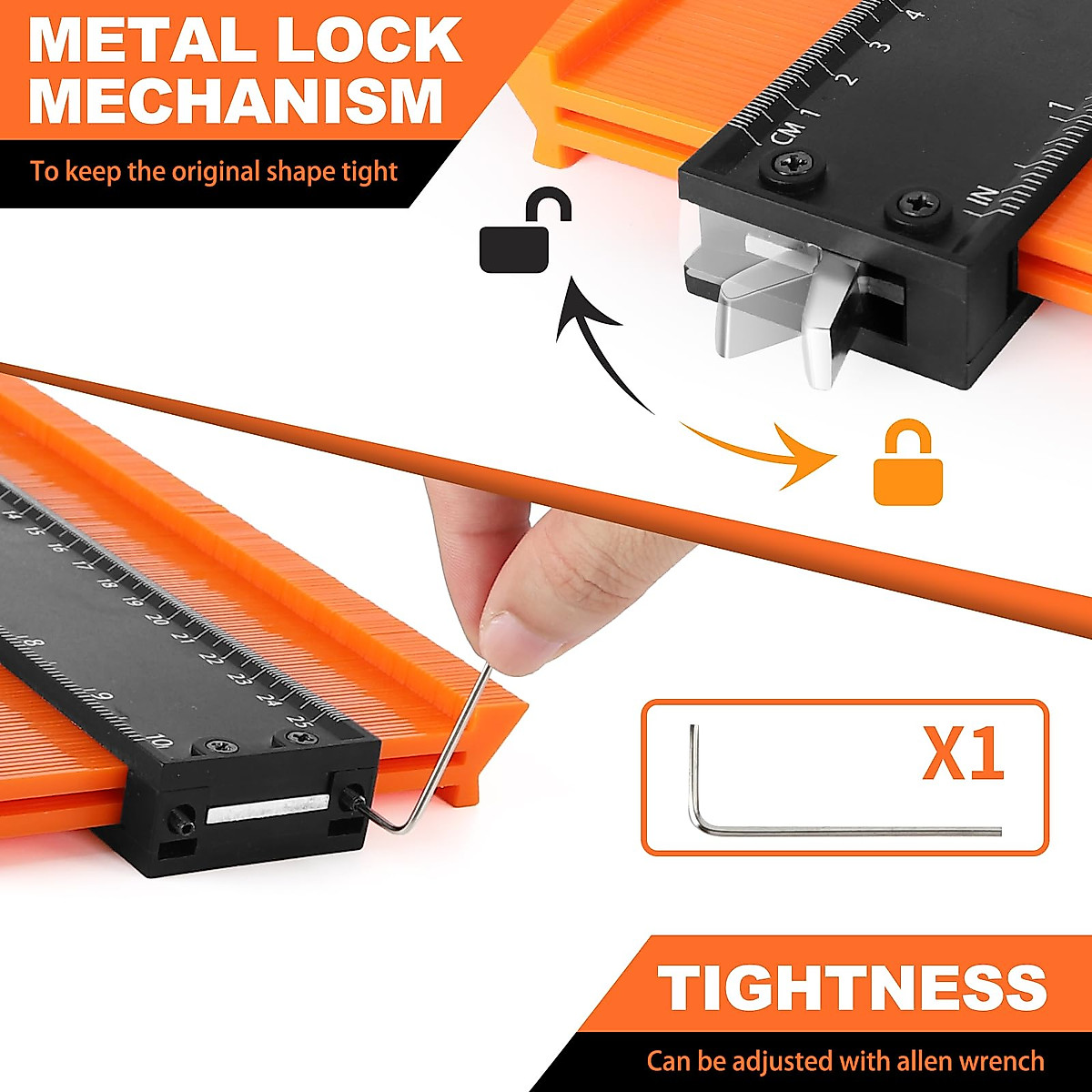 LA NOVO Contour Gauge 10+5 Inch with Lock, Profile Gauge Shape Outline Tool for Woodworking, Flooring, Christmas Stocking Stuffers for Men Dad Carpenter Handyman