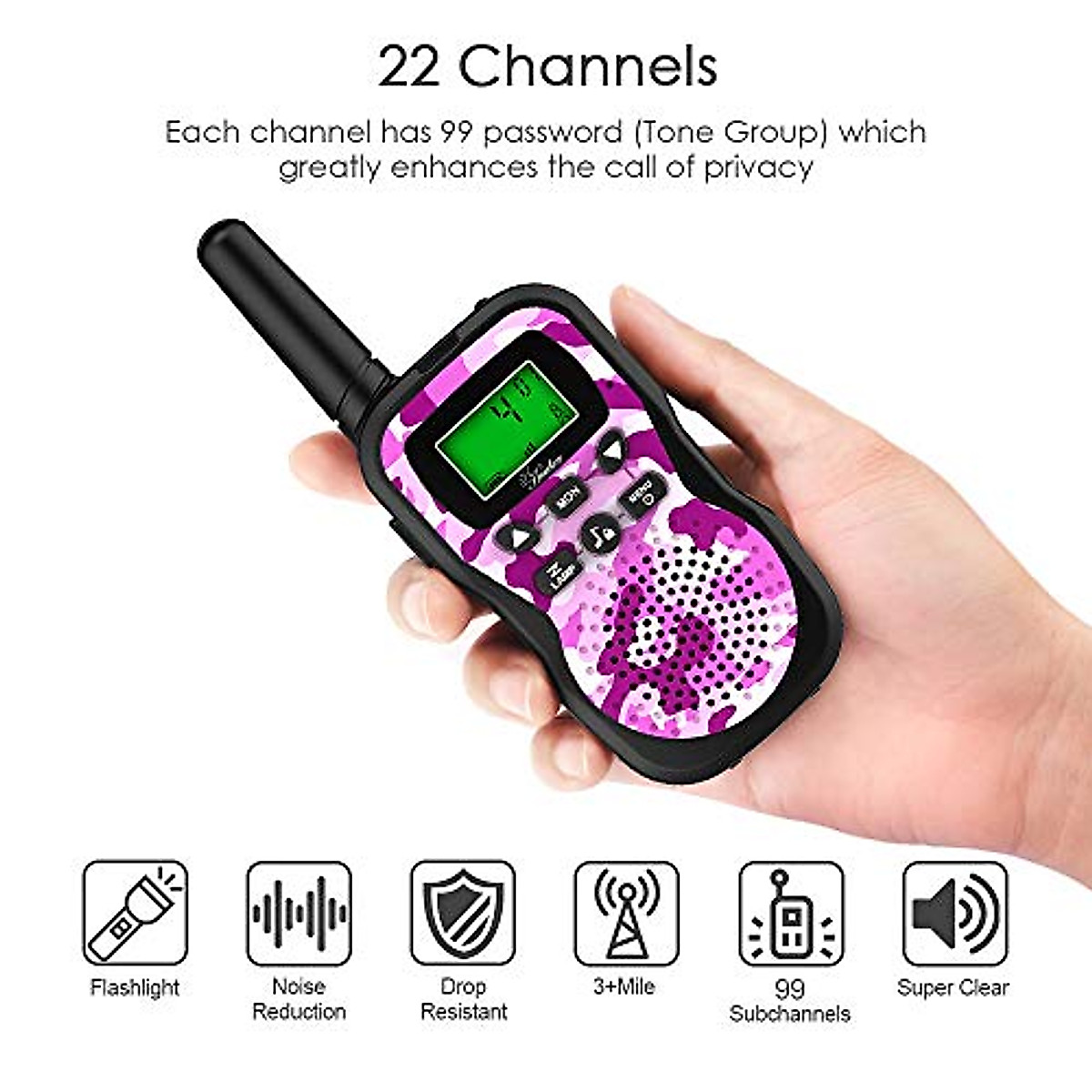 Huaker Kids Walkie Talkies,3 Pack 22 Channels 2 Way Radio Toy with Flashlight and LCD Screen,3 Miles Range Walkie Talkies for Kids Outside Adventures, Camping, Hiking