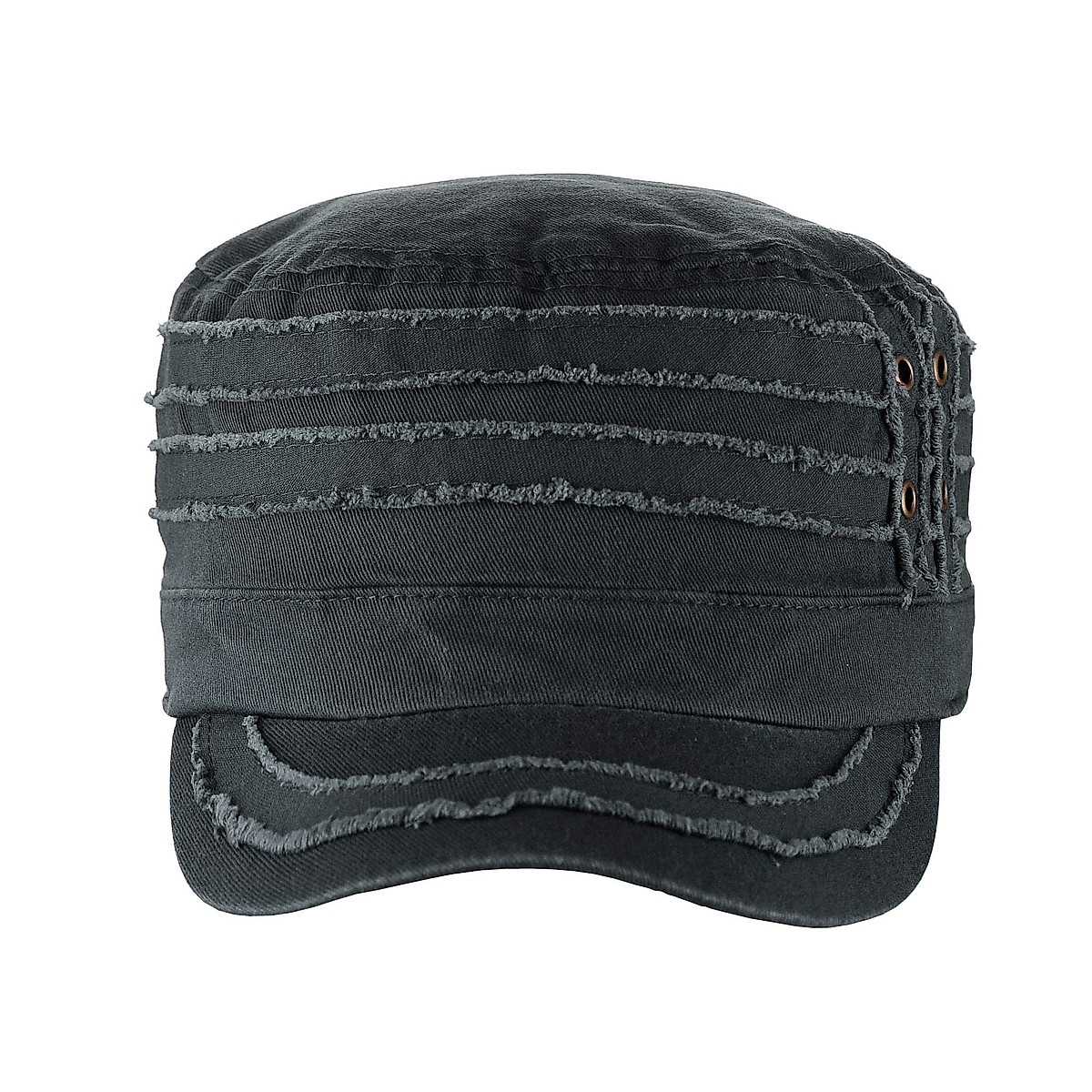 D&Y Unisex Cotton Distressed Layered Frayed Cadet Military Cap, Dark Gray