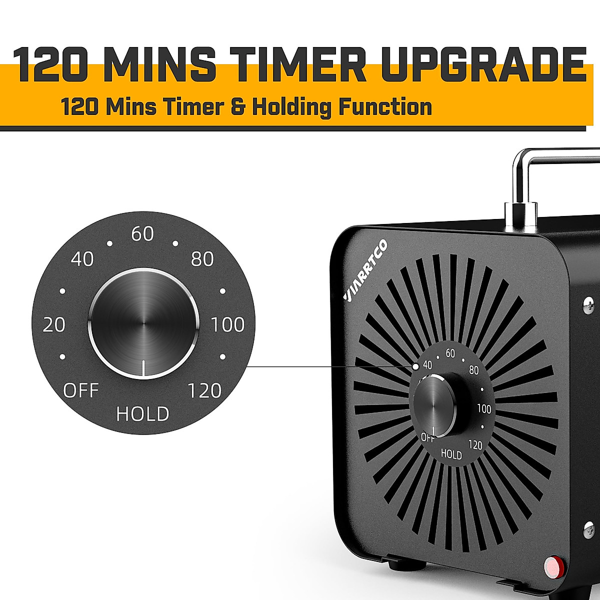 VIARRTCO Ozone Machine Generator 30000mg/h - 6000+ Sq. Ft. Ozone Machine Odor Removal for Home and Car with 120min timer All Metallic Black