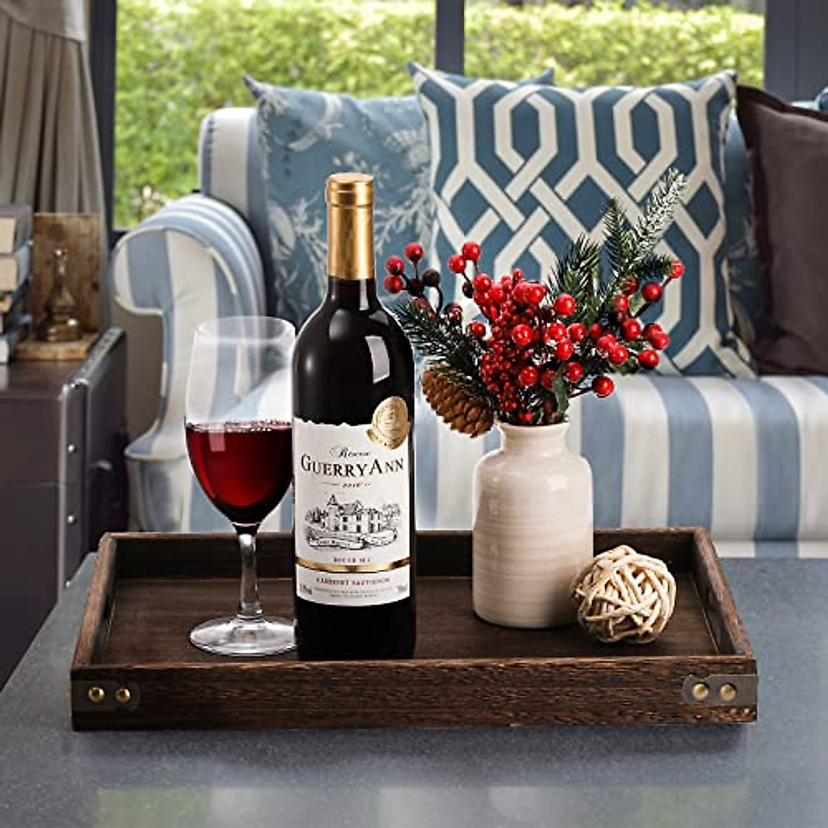 TOPZEA 3 Pack Wood Serving Tray, Rectangular Butler Serving Tray with Handle, Coffee Table Tray Decorative Ottoman Tray for Tea, Coffee, Breakfast, Table Centerpieces