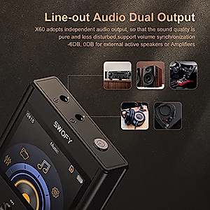 SWOFY Real Lossless HiFi MP3 Player, DSD High Resolution Digital Audio Music Player with Line Output, High-Res DAC Portable Super Light Audio Player with 64GB, Support up to 256GB Expand