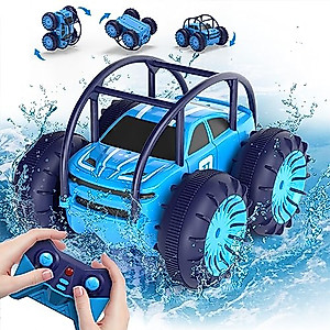 MaxTronic Wall Direct Charge Remote Control Car, Amphibious RC Stunt Car with LED Lights 2.4Ghz 360° Flips 4WD 15KM/H Offroad Toy Trucks for Girls Boys 3-12 Years