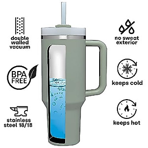 40oz Quencher Adventure modern tumbler, Stainless Steel Vacuum Insulated Tumbler, Travel Tumbler With Lid and Straw comes with silicone bumper free (bay leaf)