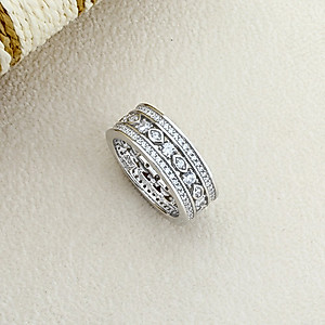 DoubleAccent Platinum Plated Sterling Silver Ring 1 CT Round CZ Stone Art Deco Design Wedding Band Eternity Ring (Size 5 to 9), 8