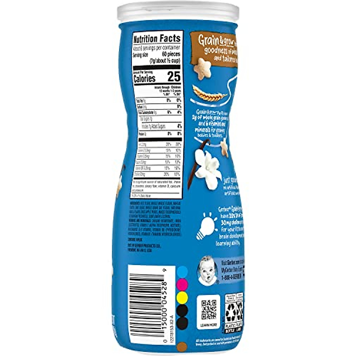 Gerber Snacks for Baby Grain & Grow Puffs, Vanilla, Puffed Grain Snack for Crawlers, Non-GMO Baby Snack, Baby-Led Friendly, 1.48-Ounce Canister (Pack of 6)