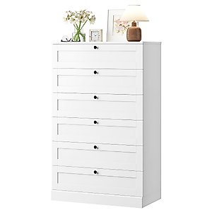HOSTACK White 6 Drawer Dresser for Bedroom, 52" Tall Dresser & Chest of Drawers, 29" W Wood Dresser Drawer Chest, Modern Vertical Dresser Storage Cabinet for Living Room, Entryway, Hallway