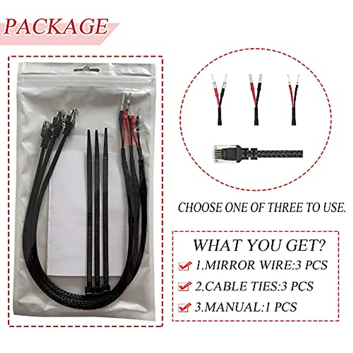 Hydencamm Upgraded Mirror Plug Wire Tap Radar Detector Hardwire Power Cord Kit 16" for Escort Valentine One Uniden Beltronics, Mount RJ11 with Braided Set of 3