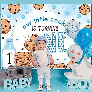 Mocsicka Cookie First Birthday Party Backdrop Cookies and Milk 1st Birthday Background Boys First Birthday Party Decorations Banner Photo Studio Props (7x5ft)