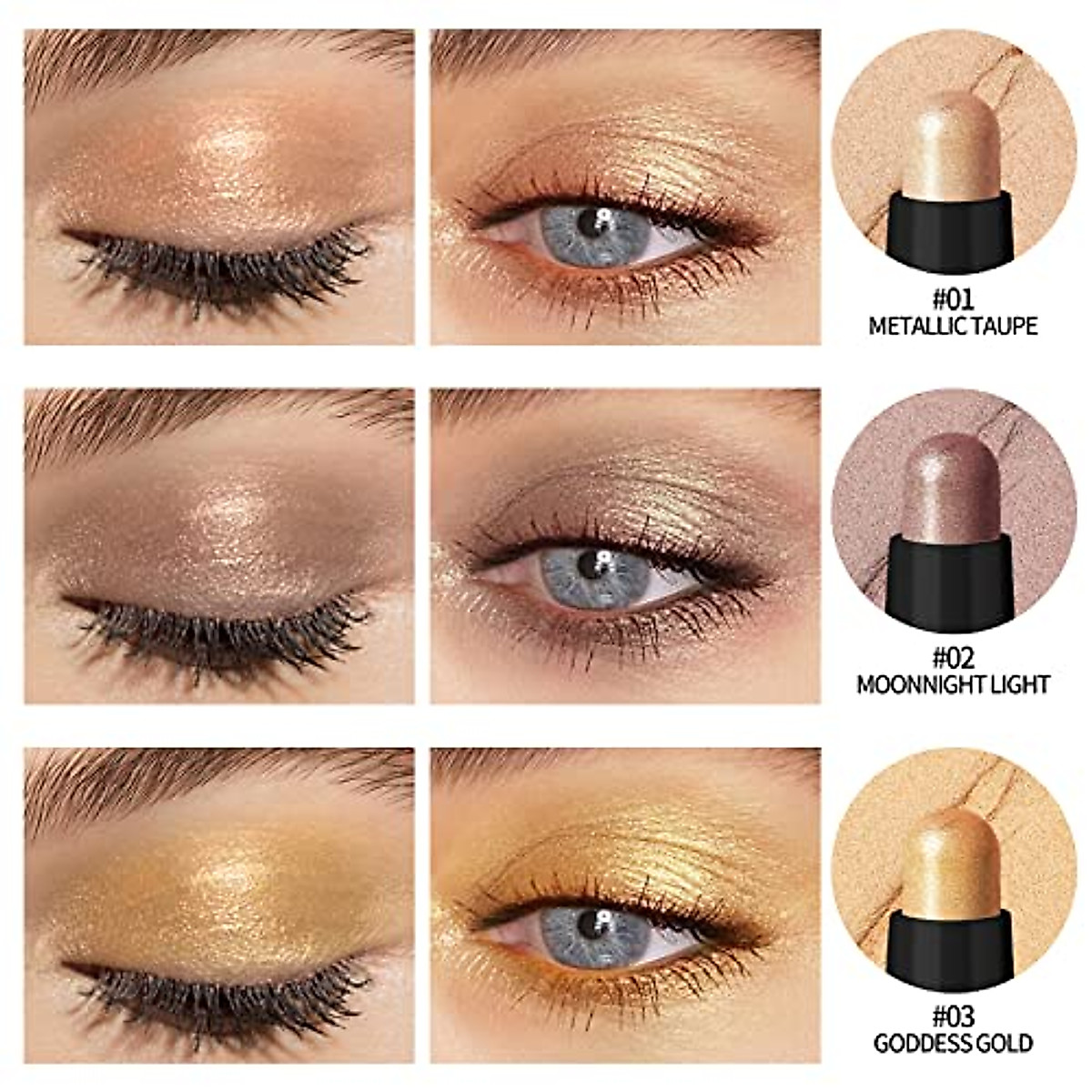 KIMUSE 6PCS Shimmer Cream Eyeshadow Stick,Brightener Eyeshadow Pencil Crayon,Waterproof Eye Shadow Stick Sets with Crease-proof, Smudge-proof and Long Lasting Eye Shadow Make Up