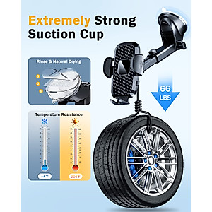 windshield phone mount for car [Military-Grade Suction],Car Phone Holder Mount Windshield Air Vent Long Arm Strong Suction Universal Cell Phone Holder Car for iPhone 14 13 12 Pro Max All Mobile Phones